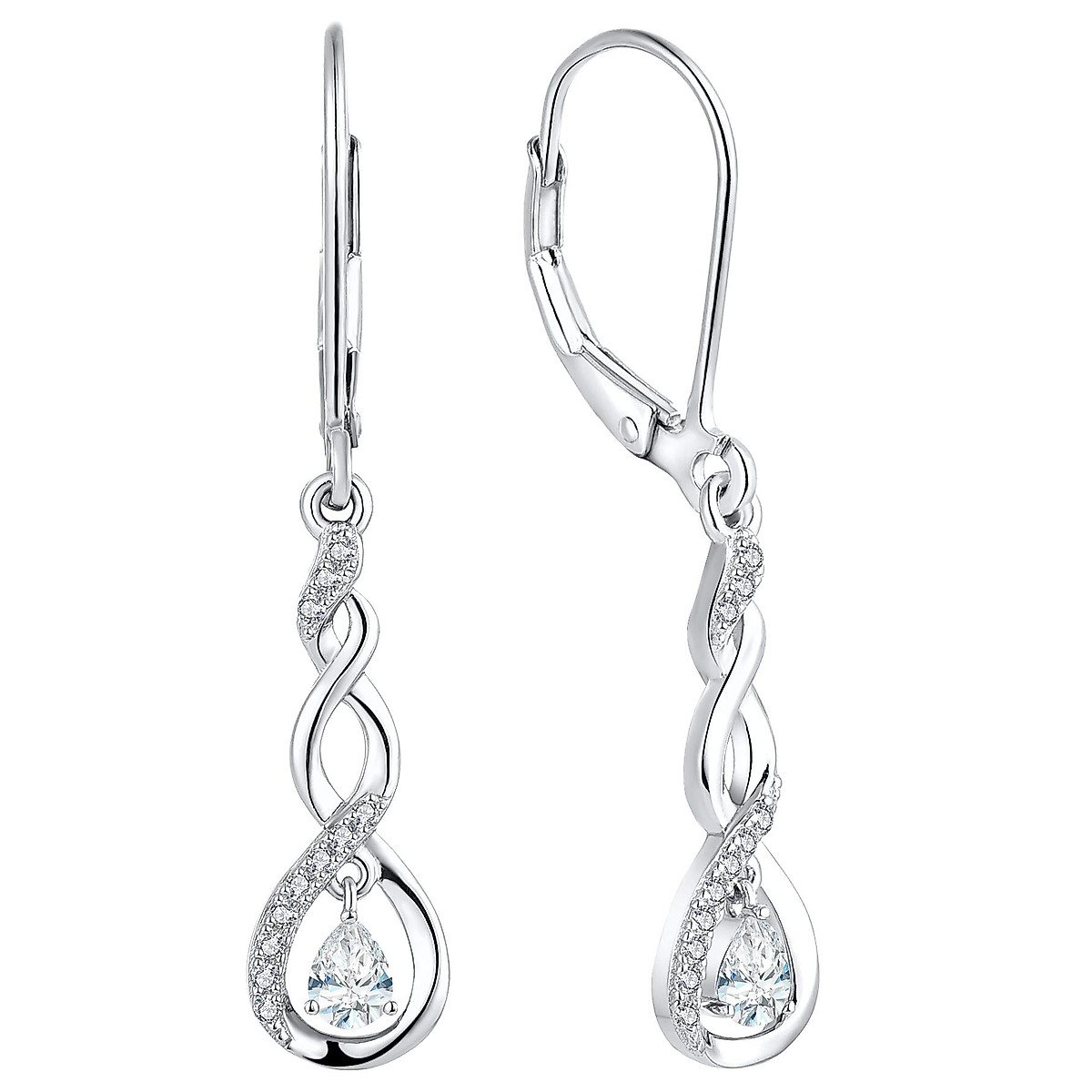 YL Dangle Drop Earrings Sterling Silver Infinity Leverback Earrings Cubic Zirconia Twisted Jewelry