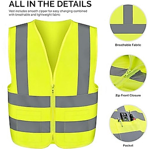 Neiko 53963A High Visibility SAFETY Vest with 2 Pockets, ANSI/ISEA Standard, Color Neon, Size XL, X-Large, Yellow