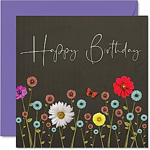 Birthday Cards for Women Her - Floral Blooming Flowers - Happy Birthday for Mom Sister Daughter Aunt Nan Grandma Granny Best Friend, 5.7 x 5.7 Inch Beautiful Flower Bday Greeting Cards