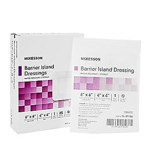 McKesson Barrier Island Dressing, Sterile, Water-Resistant, 6 in x 6 in, 25 Count, 1 Pack