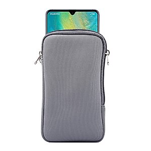 Zippered Neoprene Cell Phone Sleeve Mesh Pocket Pouch for iPhone 16 Plus 15 Plus iPhone 15 14 13 Pro Max 12 Pro Max Google Pixel 8/7 Pro 6 Pro OnePlus 12 11 Moto G Power 2022 (Gray)
