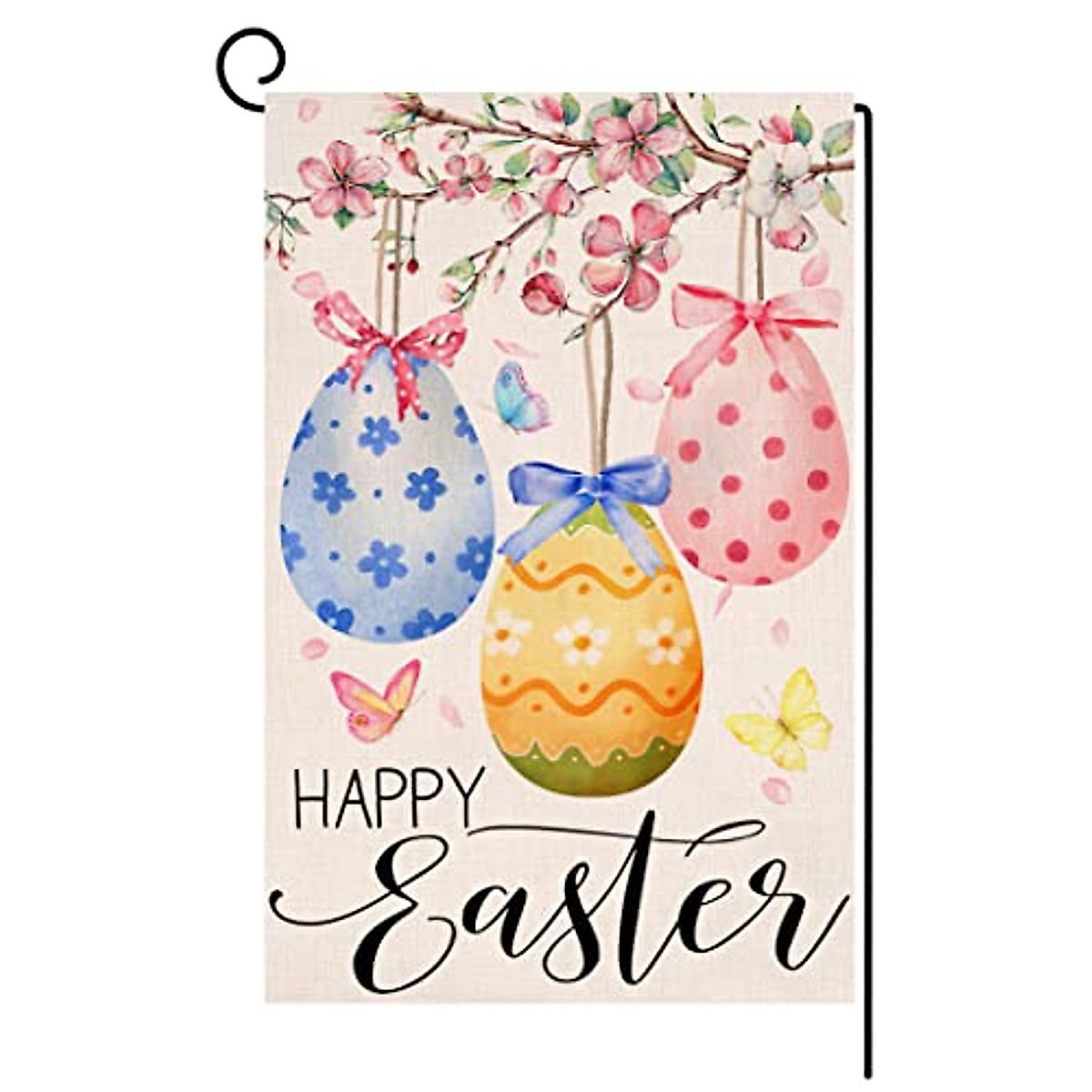 Easter Eggs Garden Flag 12x18 Vertical Double Sided Spring Floral Butterfly Farmhouse Holiday Outside Decorations Burlap Yard Flag BW270