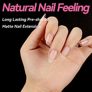 UNA GELLA Short Almond Gel Nail Tips - 360Pcs 15 Sizes Full Matte Pre-Buff Natural Look & Perfect Fit Full Cover Clear Acrylic False Gelly Nail Tips Long-Lasting Easy to Apply & Remove Ideal for DIY