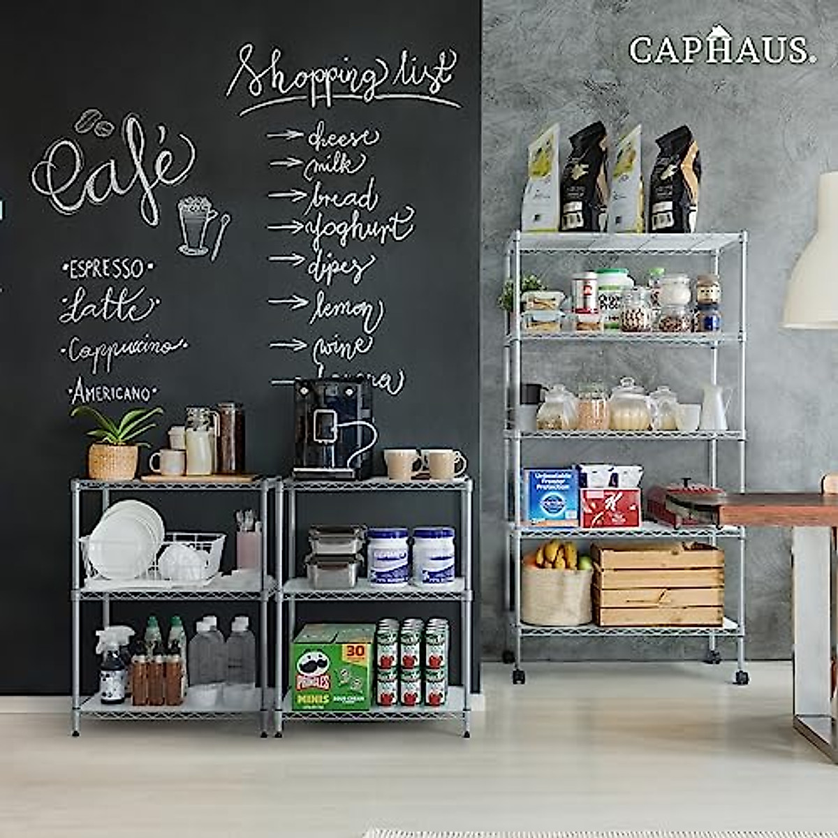 CAPHAUS NSF Adjustable Shelves Wire Shelving Unit w/Liner, Kitchen Storage Shelving, Metal Steel Storage Shelving, Garage Shelving Storage Organizer, Utility Shelf, 3-Tier no Wheel, Black