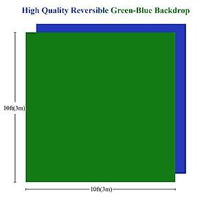 KUKUSOUL 10x10ft Blue Green Screen Backdrop Blue Photo Backdrop for Photoshoot Background Double Sided Green Screen and Blue Screen Gaming and Live Streaming KUSKX006