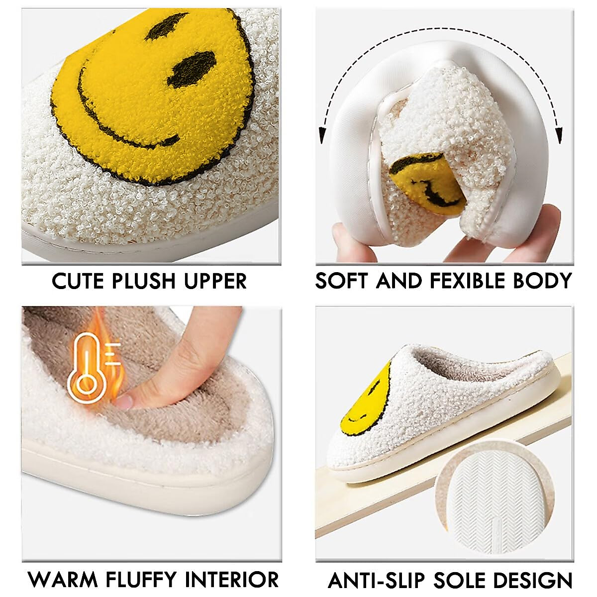 dubuto Smile Face Slippers for Girls Boys, Cute Soft Plush Anti-slip House Kids Girls Slippers with Memory Foam Warm Cartoon Happy face Shoes for Indoor Outdoor