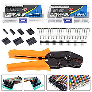 Glarks 486Pcs Wire Crimper Plier with Connector Set, SN-28B Ratchet Crimping Tool with 485Pcs 2.54mm 1 2 3 4 5 6 7 Pin Housing Connector Male Female Pin Header Crimp Connector for AWG28-18 Dupont Pins