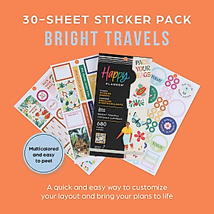 Happy Planner 18 Month Classic Planner Sticker Pack Bundle – Bright Travels - Classic Sized Planner (7” x 9.75”) July 2023 – Dec 2024 & 30 Sheet Sticker Book, 680 Stickers Total