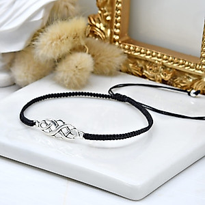 AeraVida Celtic Infinity Knot Rope Sterling Silver Charm on Black Adjustable Bracelet