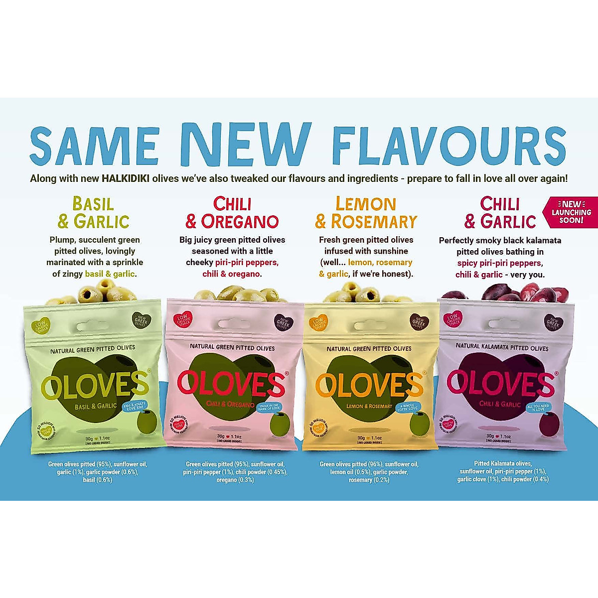 OLOVES Natural Whole Pitted Olives | 24 Pack Variety | Basil & Garlic, Chili & Oregano, Lemon & Rosemary | Vegan, Kosher, Gluten Free + Keto Friendly Healthy Snacks, 1.1 Ounce (Pack of 24)