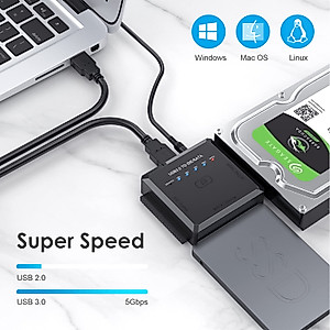 Hard Drive Reader, SATA/IDE to USB 3.0 Adapter External Hard Drive Ultra Recovery Converter for 2.5/3.5 HDD/SSD Hard Drive, Included 12V/2A Power Adapter