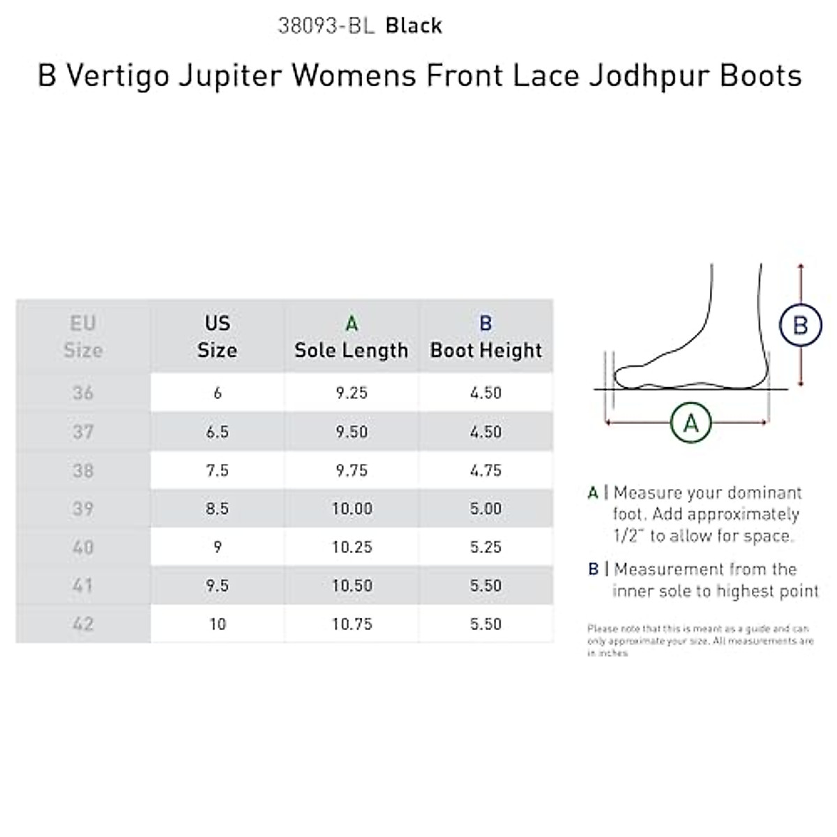 HORZE B Vertigo Jupiter Women's Soft Leather Front-Lace Equestrian Paddock Boots - Black - 8.5