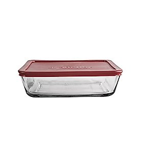 Anchor Hocking Classic Glass Food Storage Container with Lid, Red, 6 Cup