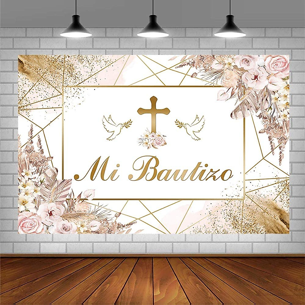 AIBIIN 7x5ft Boho Mi Bautizo Backdrop Mexican Baptism Christening Girl First Holy Communion Party Decorations Bohemian Pink Floral Pampas Photography Background Newborn Baby Shower Photo Booth Props