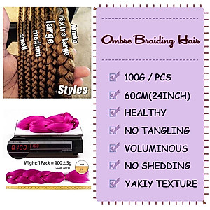 AIDUSA Ombre Braiding Hair 5pcs Synthetic Afro Braiding Hair Extensions 24 Inch 2 Tone for Women Hair Twist Crochet Braids 100g(#01 Black to Red)