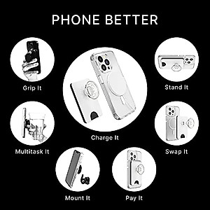 PopSockets Phone Wallet with Expanding Grip, Phone Card Holder, Wireless Charging Compatible, Wallet Compatible with MagSafe - White Clear