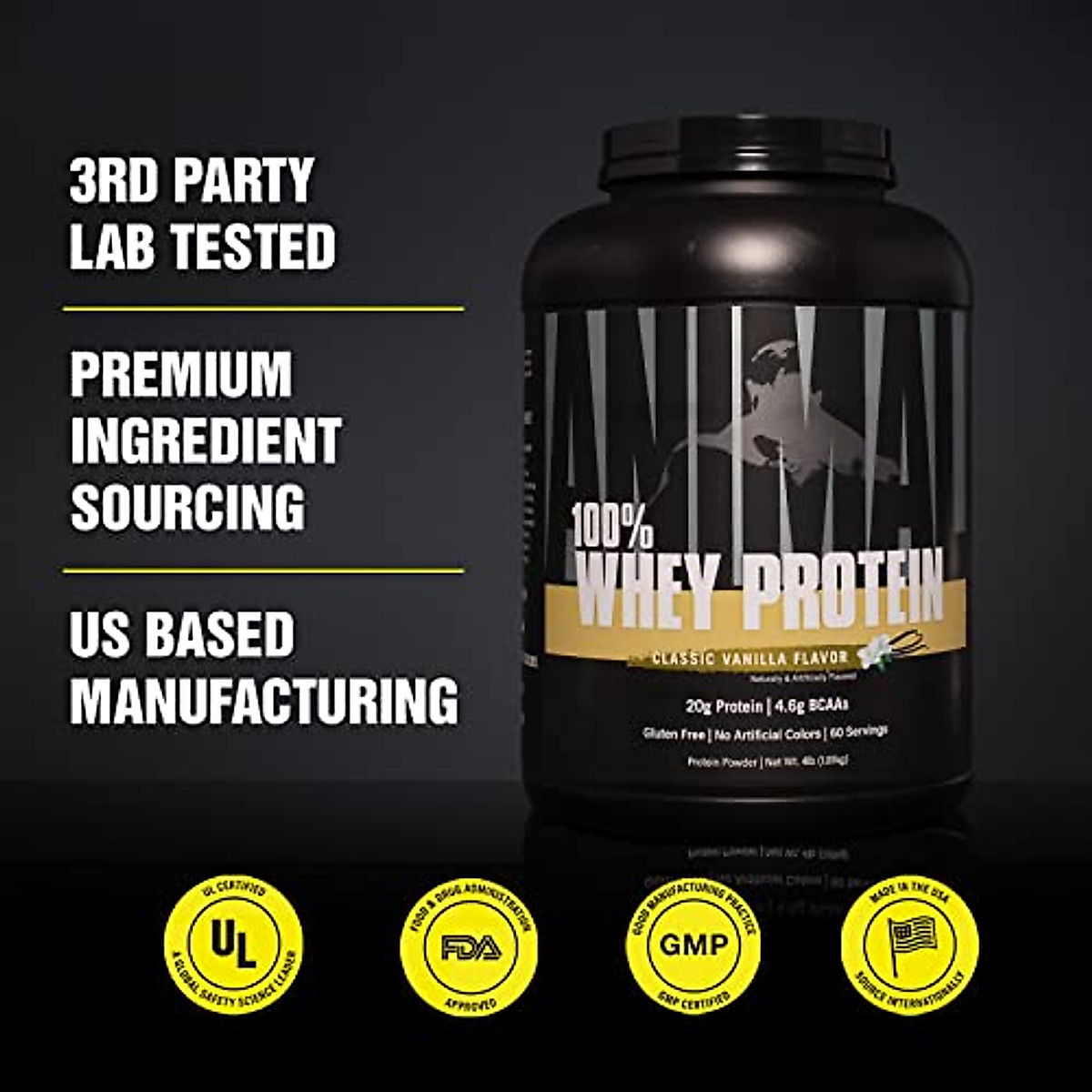 Animal 100% Whey Protein Powder – Whey Blend for Pre- or Post-Workout, Recovery or an Anytime Protein Boost– Low Sugar – Vanilla, 4 lb