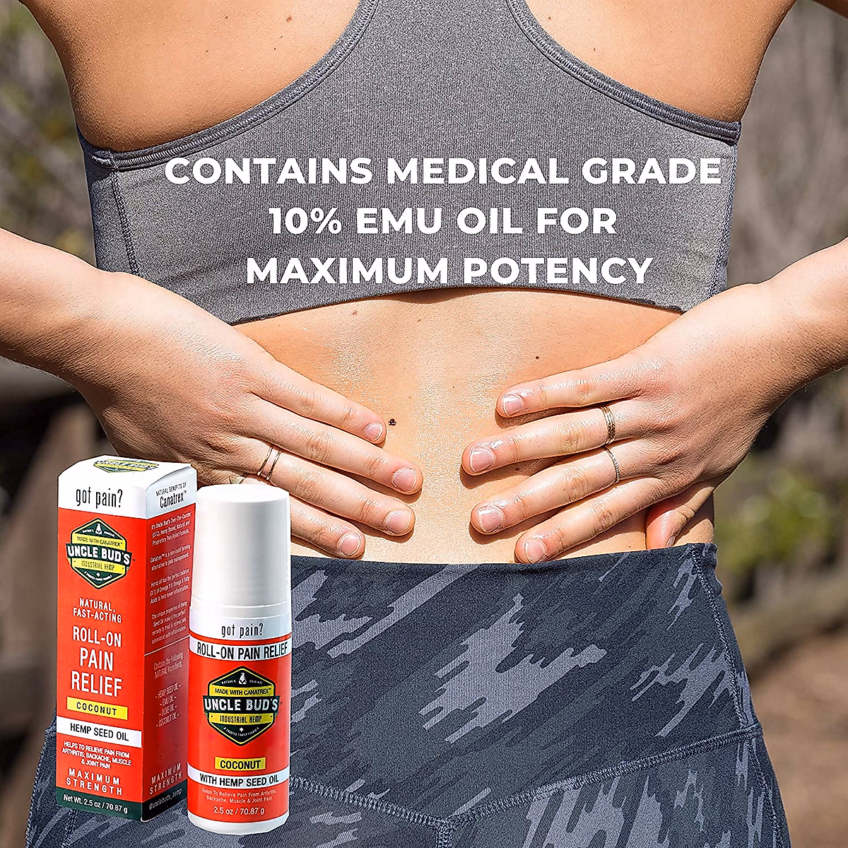 Hemp Oil 2-Pack Uncle Bud's Topical Roll On Pain Reliever, Hemp Oil for Pain Reduction, Stress Support, Achy Muscle Relief, Fast Acting, Anti Inflammatory