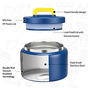 MAISON HUIS 8oz Soup Thermo Wide Mouth Vacuum Insulated Thermo Food Jar, Leak Proof Stainless Steel Food Thermo for Hot&Cold Food Kids Food Lunch Soup Container for School Travel (F-Blue)