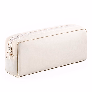 DOBMIT Big Capacity Pencil Case, Pure Color Pen Pouch with Zipper Stationary Storage Bag for Adult Students Officers, Cream White