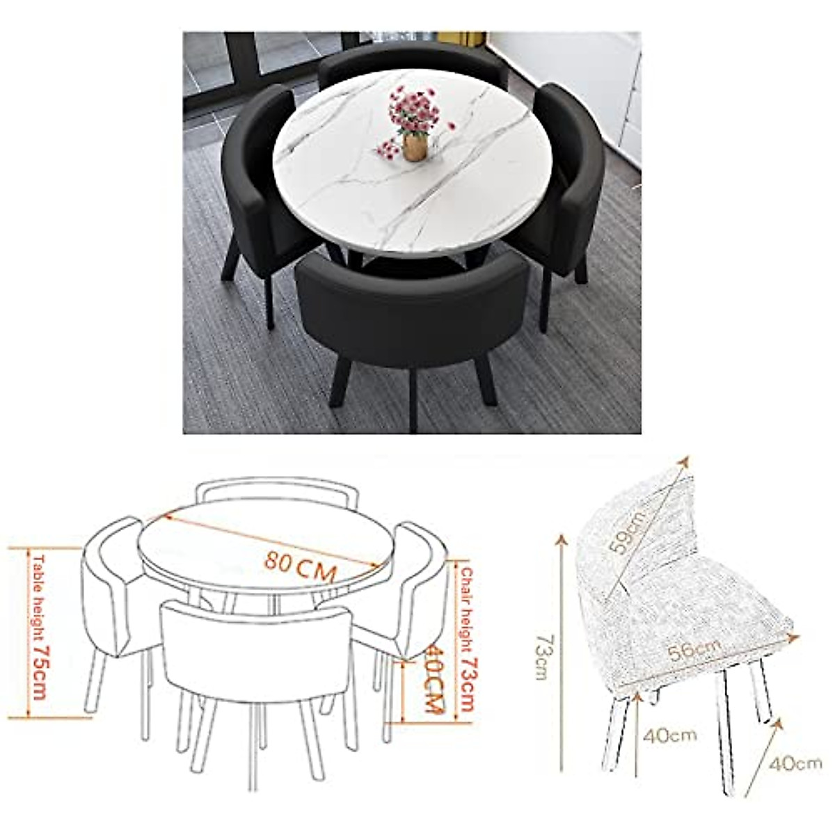 JHKGY 5 Piece Round Dining Table Set for 4,Wooden Small Dining Table Set,1 Table and 4 Chairs Living Room Furniture Set,with 4 Upholstered Chairs,Dining Set for Dining Room Kitchen,A