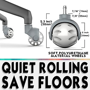 ATOMDOC Office Chair Caster Wheels Newly Revolutionary Swivel Vertical Axle, 2.3 Inch Heavy Duty Ball Caster Wheels Set of 5, [Standard Stem 7/16] Desk Chair Wheels Universal Fit