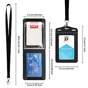 Badge Holder Trifold,PU Leather ID Card Holder with Clear ID Window and Detachable Badge Lanyard for Business,Worker,Student,Black