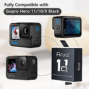 Arua 3 Pack Enduro Batteries for GoPro Hero 11 Black, Replacement Batteries 3-Channel Battery Charger OLED Battery Percentage Display Fully Compatible with Gopro Hero 11/ Hero 10/ Hero 9 (1800mAh)