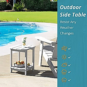 LUE BONA Adirondack Outdoor Side Table, White Poly Outdoor Patio End Table Weather Resistant, Pool Composite Plastic Morden Side Table for Patio, Pool, Porch, Garden, Lawn