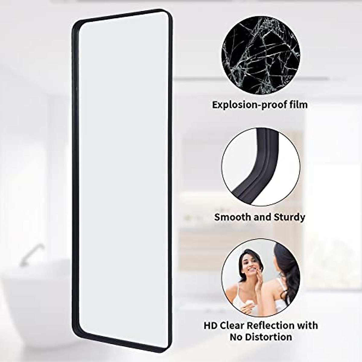 VooBang Full Length Mirror Deep Framed 21x64 Inch Floor Stand, Leaning or Dressing Modern Sleek and Chic Design Ideal for Bedroom, Closet, or Entryway Black