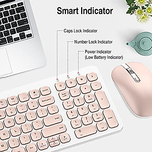cimetech Wireless Keyboard and Mouse Combo, Compact Full Size Wireless Keyboard and Mouse Set Less Noise Keys 2.4G Ultra-Thin Sleek Design for Windows, Computer, PC, Notebook, Laptop - Bright Pink