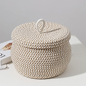 Zerodeko Cotton Rope Basket with Lid Round Woven Basket Decorative Storage Bin Organizer Box Lidded Baskets Egg Holder Jewelry Box Cosmetic Holder for