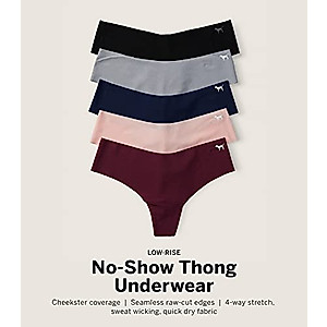 Victoria's Secret PINK No Show Thong, 5 Pack Panties for Women (L)