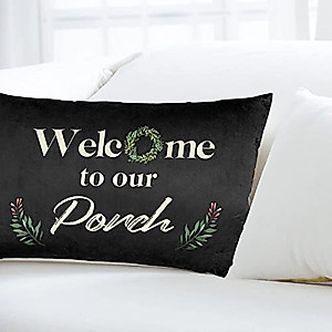 DZGlobal Porch Pillows Decorative Outdoor Pillows for Patio Furniture Cushions Covers Set of 2 Welcome Lumbar Pillow with Words 12x20 for Outside Chair Bench