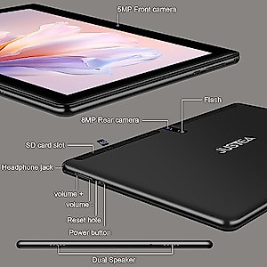 JUSYEA J5-W Android 11 Tablet 10.1 inch Tablets, 4GB RAM 64GB ROM 128GB Expansion, Octa-Core Processor, HD Touch Screen, 8000mAh Battery with Mouse and Keyboard, Case - Gray