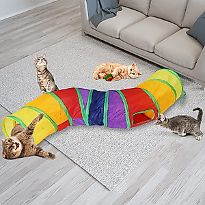 Bemodst Cat Tunnel for Indoor Cats Large,Cat Tubes and Tunnels Collapsible S-Shape Cat Tubes Kitty Tunnels Interactive Cat Toy with Storage Bag for Cat Small Dogs Ferret Rabbit (Colored 2-Way)