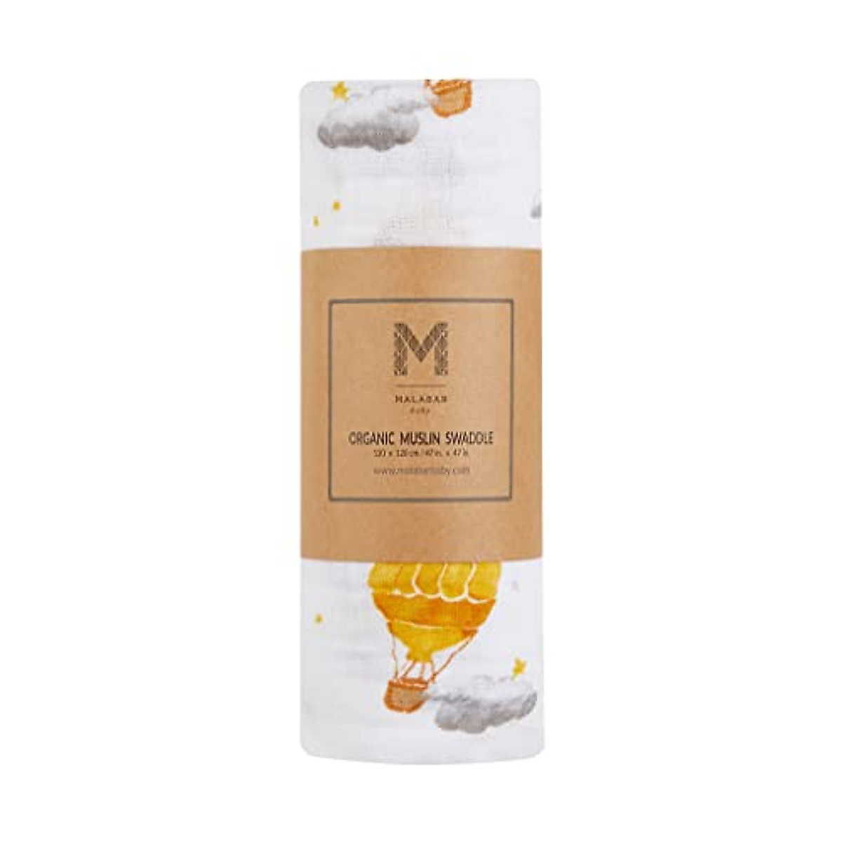 Malabar Baby Certified Organic Swaddle Blanket | Luxurious Cotton Muslin Blankets for Girls & Boys | Baby Receiving Swaddles for Newborns & Infants | Unique Shower Gift (Hot Air Balloon)