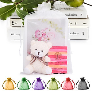 ANZNKU 50 Pack White Organza Bags 8x12 inch Mesh Bags Drawstring Large Goody Bags Gift Bags for Jewelry Candy Wedding Christmas Party Favor