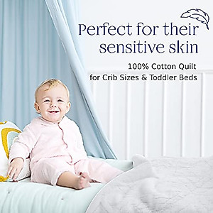 California Design Den 100% Cotton Hand-Quilted Crib Size Quilt for Toddlers, Pure Cotton Fabric & Fill, Pre-Softend Pure White Baby Blanket, Diamond Pattern (White)