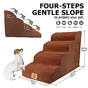 Topmart High Density Foam Dog Steps 4 Tiers,Extra Wide Deep Pet Steps,Non-Slip Pet Stairs,Dog Ramp for Bed,Soft Foam Dog Ladder,Best for Older Dogs Injured,Older Pets,Cats with Joint Pain,Color Brown