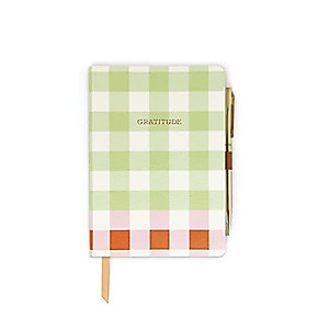 DesignWorks Ink Gratitude Journal with 196 Guided Pages for Daily Thoughts and Goals with Pen and Ribbon Marker | Undated Daily Mindfulness Journal, Green and Red Picnic Check
