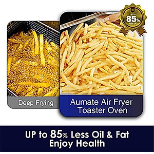 Toaster Oven Air Fryer Combo 19-Quart, AUMATE Kitchen in the box 7 in 1 Convection Toaster Oven Countertop, Oilless Air Fryer Oven, Includes Baking Pan, Oven Rack, Fry Basket, Crumb Tray, 1550W, Black
