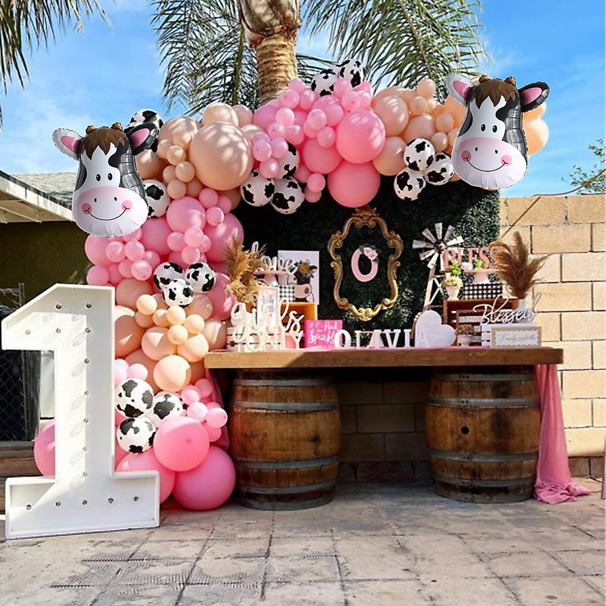 Cow Balloons Garland Arch Kit With Pink Double-Layer Nude Cow Print Balloon Animal Balloon Farm Cow Birthday Party Baby Shower Birthday Party Decorations