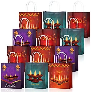 Set of 16 Happy Diwali Gift Bags Diwali Theme Party Gift Bag Festival of Lights Birthday Gift Packs Treat Snacks Candy Bags Diwali Party Favors Decorations