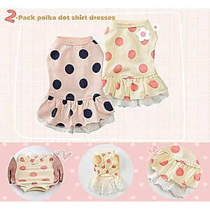 MSNFOASM 2Pcs-Pet Dog Elastic Soft Dress,Cute Polka Dots Lace Skirt for Small Dogs Cats（White&Pink S）