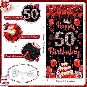 Red 50th Birthday Party Decorations for Women Men Red Black Balloons Banner Supplies Happy 50th Birthday Banner and 18pcs 50th Birthday Balloons Set for 50 Years Old Birthday Anniversary Party Decor