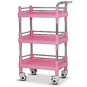 Medical Cart Household Utility Carts, Lab Cart Mobile Trolley Serving Equipment Mobile Beauty Salon Cart with Universal Wheel, Spa Hair Styling Rolling Trolley with Brake, Abs Utility Cart, Pink, S-54