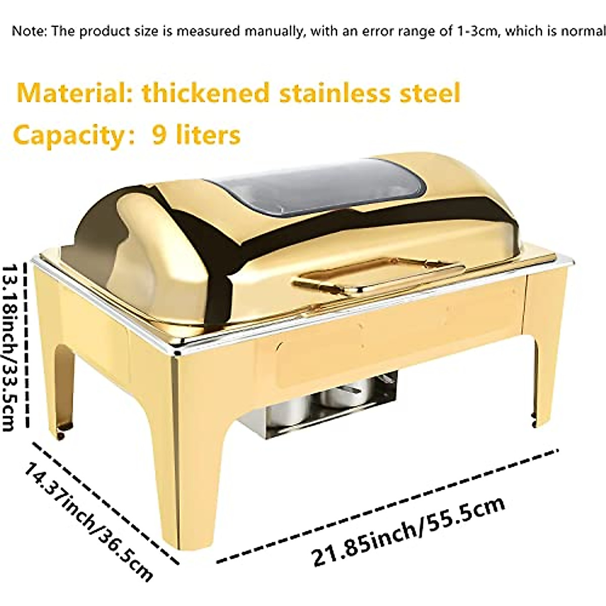 Chafing Dish Buffet Set, 9 Quart Stainless Steel Rectangular Chafing Full Size Food Pan,Chafing Servers With Covers Buffet Servers And Food Warmers For Parties Wedding Outdoor Banquet,Golden