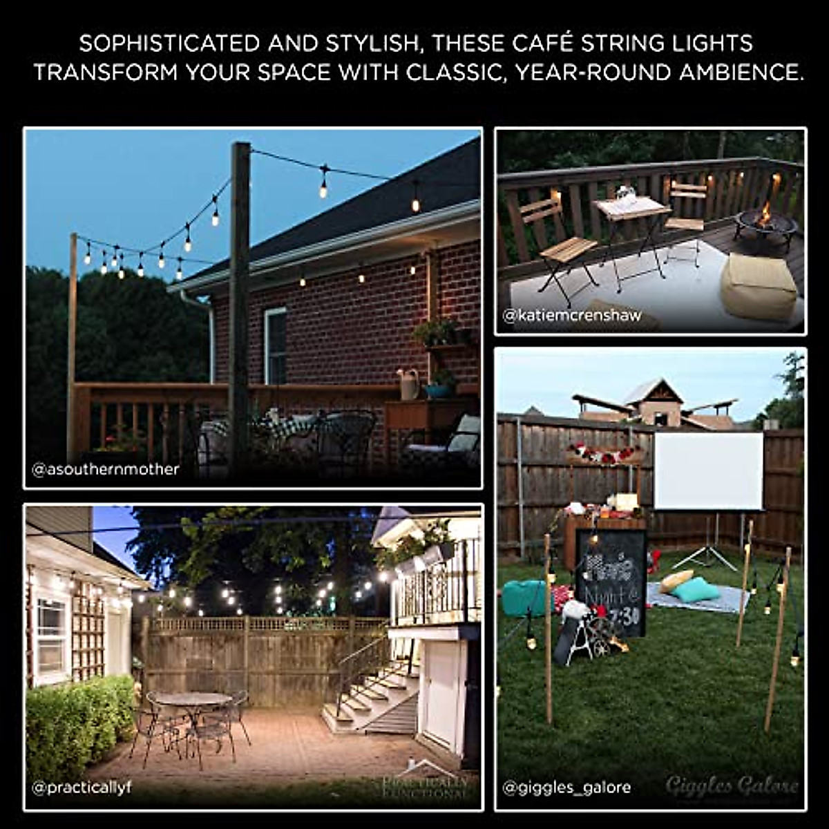 Enbrighten Classic Warm White String Lights, 48ft White Cord, 24 Shatterproof Acrylic Bulbs, Weatherproof, Outdoor String Lights, 35608