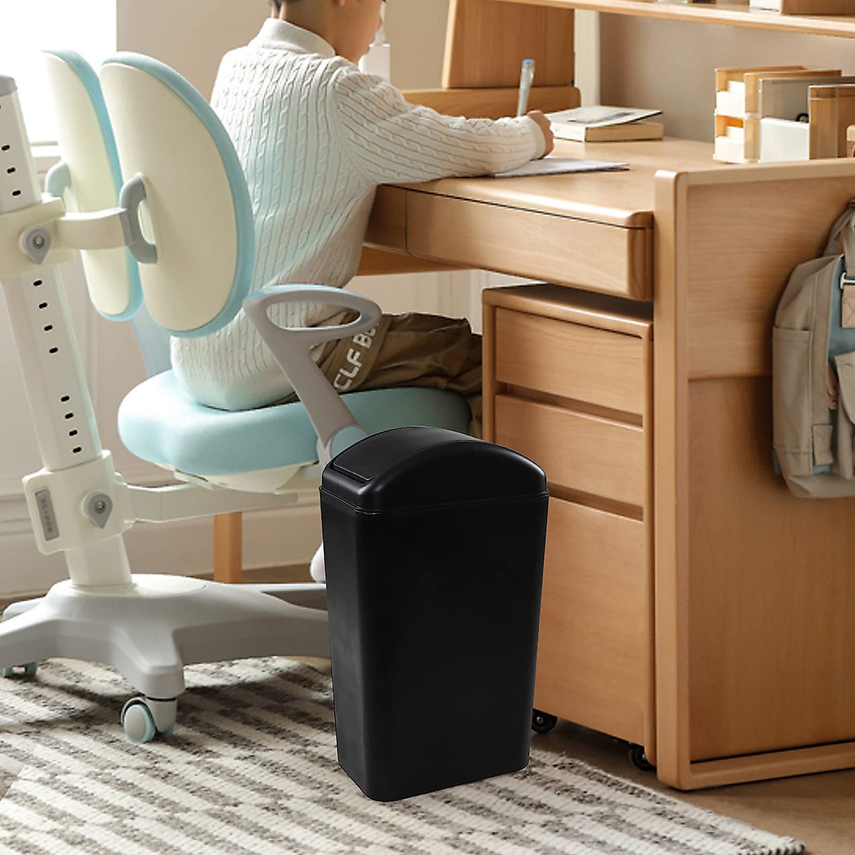 Sandmovie 3.5 Gallon Slim Garbage Bin with Swing-top, Plastic Swing Lid Trash Can, 1 Pack